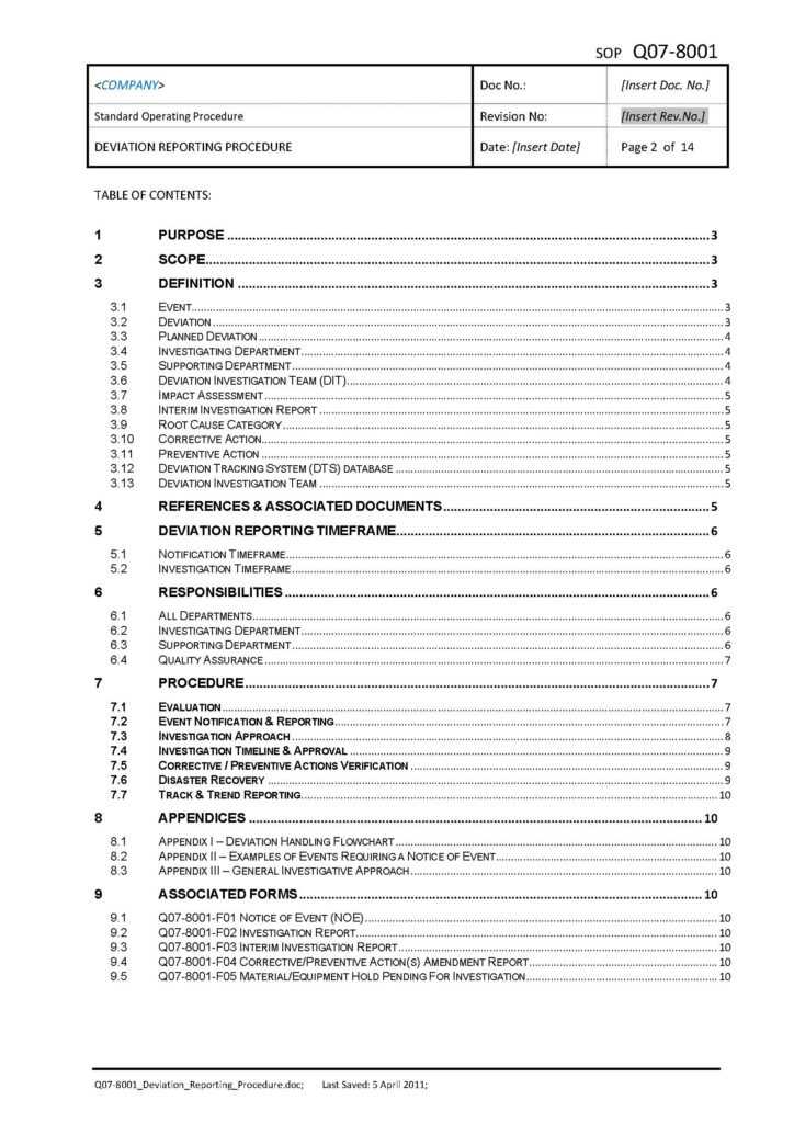 Deviation Report Template – Atlantaauctionco.com