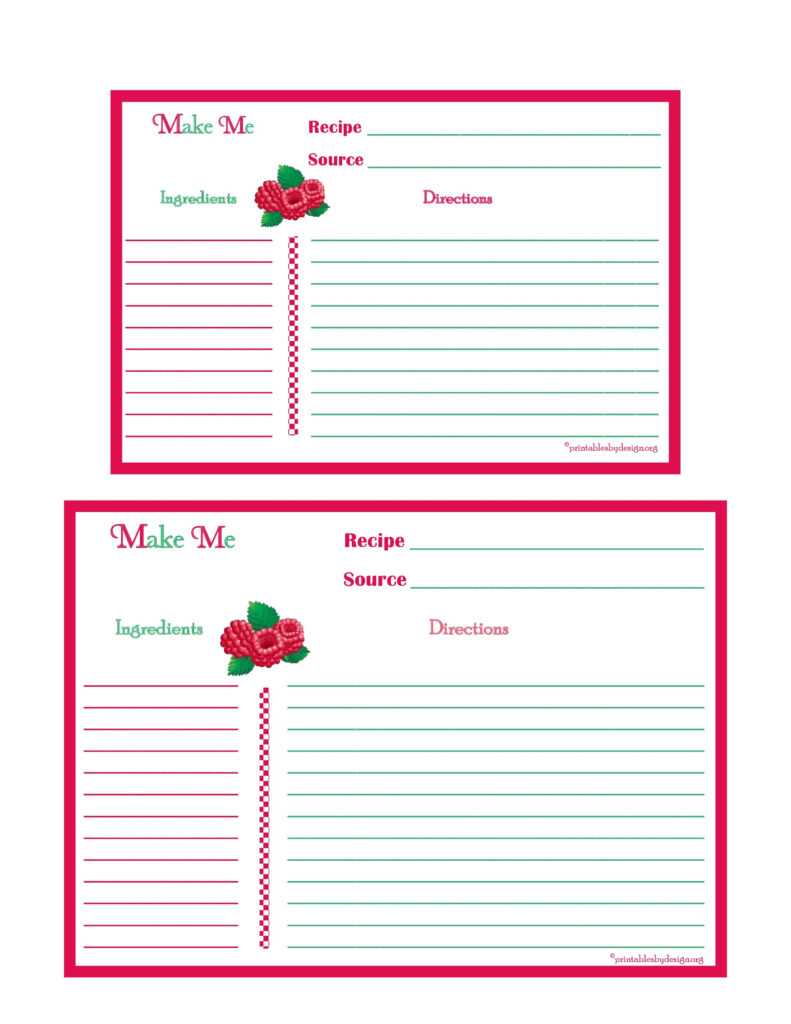 Raspberries Recipe Card 4X6 5X7 Page Recipe Keepers For 4X6 Photo 
