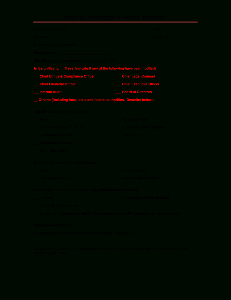 Report Investigation Template Hr Word Acas Grievance Sample for ...