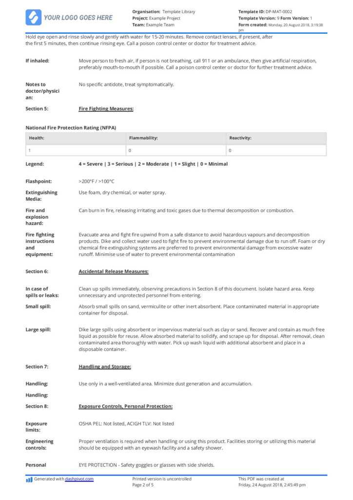 Safety Data Sheet Template Sample Pdf Material Doc Document with ...