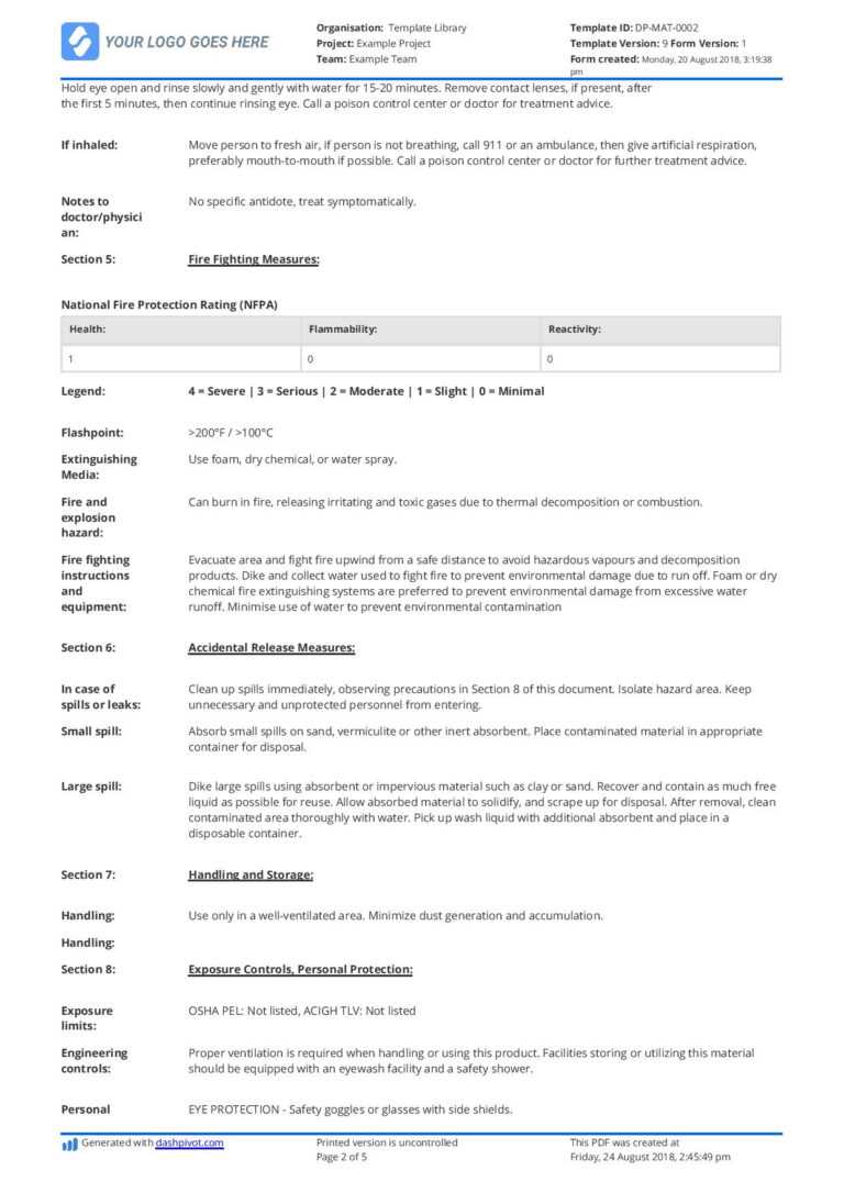 Safety Data Sheet Template Sample Pdf Material Doc Document with ...