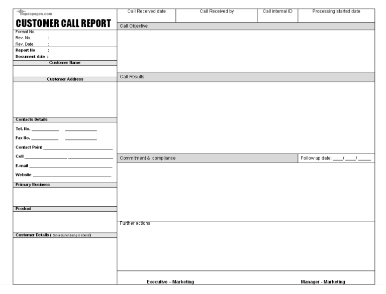Customer Contact Report Template – Atlantaauctionco.com