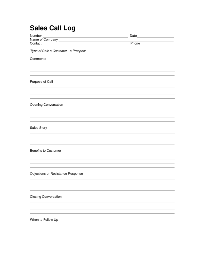 Sales Log Sheet Template | Sales Call Log Template | Call in Customer Contact Report Template ...