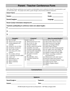 Sample Parent Teacher Conference Form Parent Teacher throughout ...