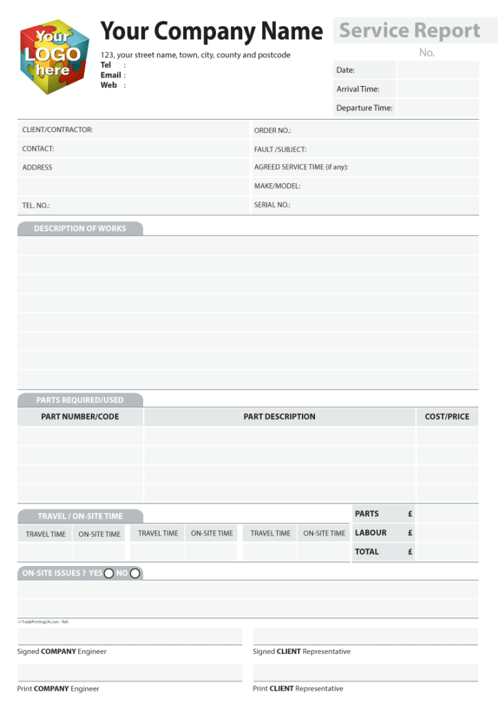 Service Report Template Artwork For Carbonless Ncr Printing within ...