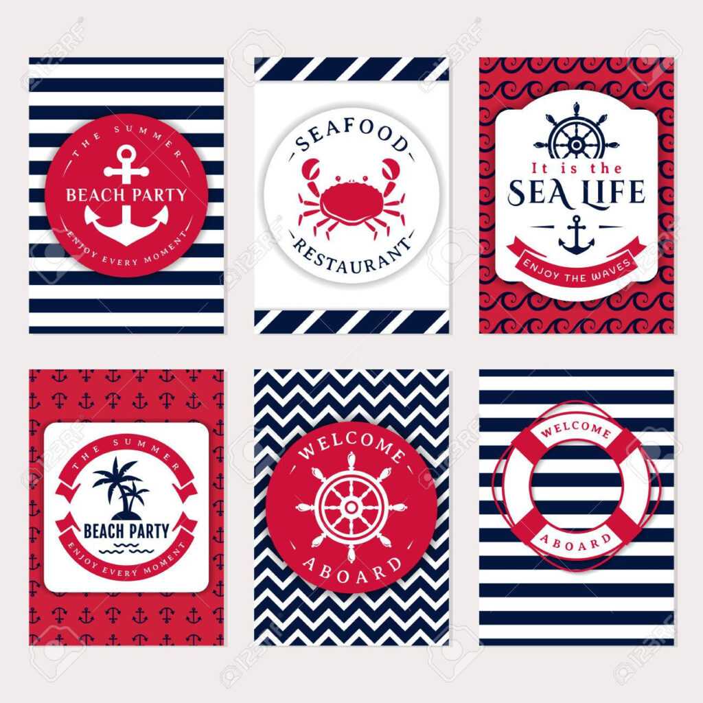 Set Of Nautical And Marine Banners And Flyers. Elegant Card Templates ...