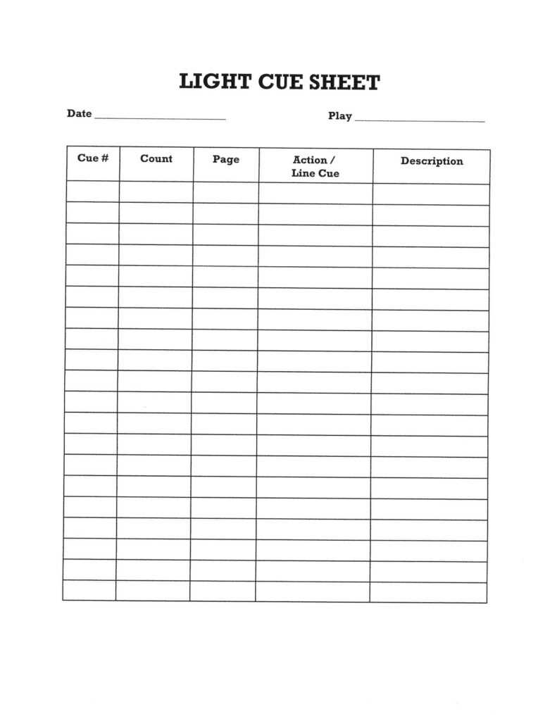 Simple Lighting Cue Sheet For Students. | Backstage Ideas In for Queue ...