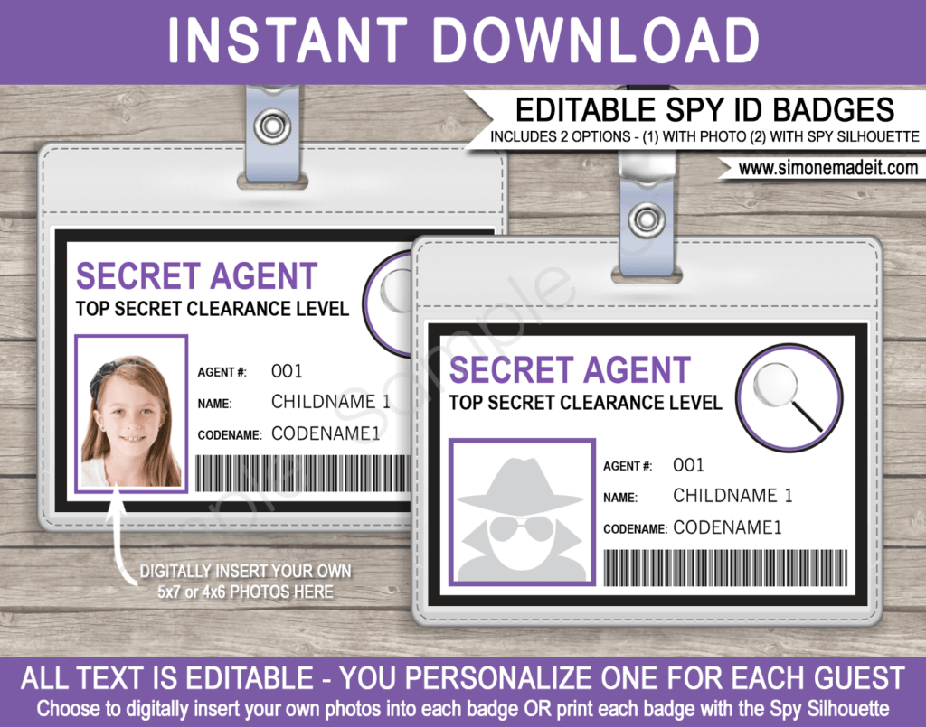 Spy Or Secret Agent Badge Template – Purple for Spy Id Card Template ...