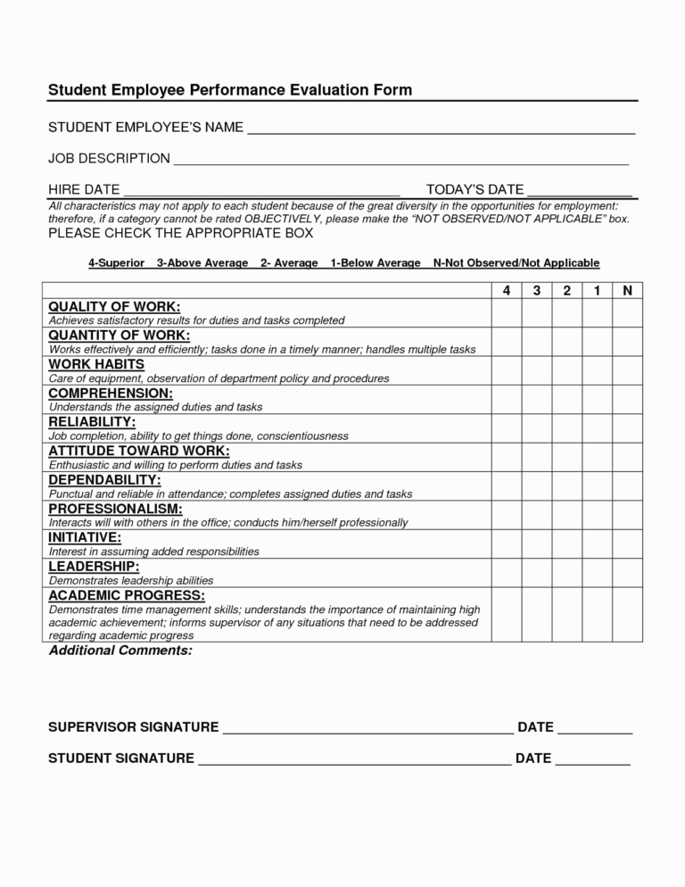Student Evaluation Form Template Word Five Easy Rules Of with Student ...