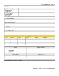 Tool Inspection Report – with Part Inspection Report Template ...