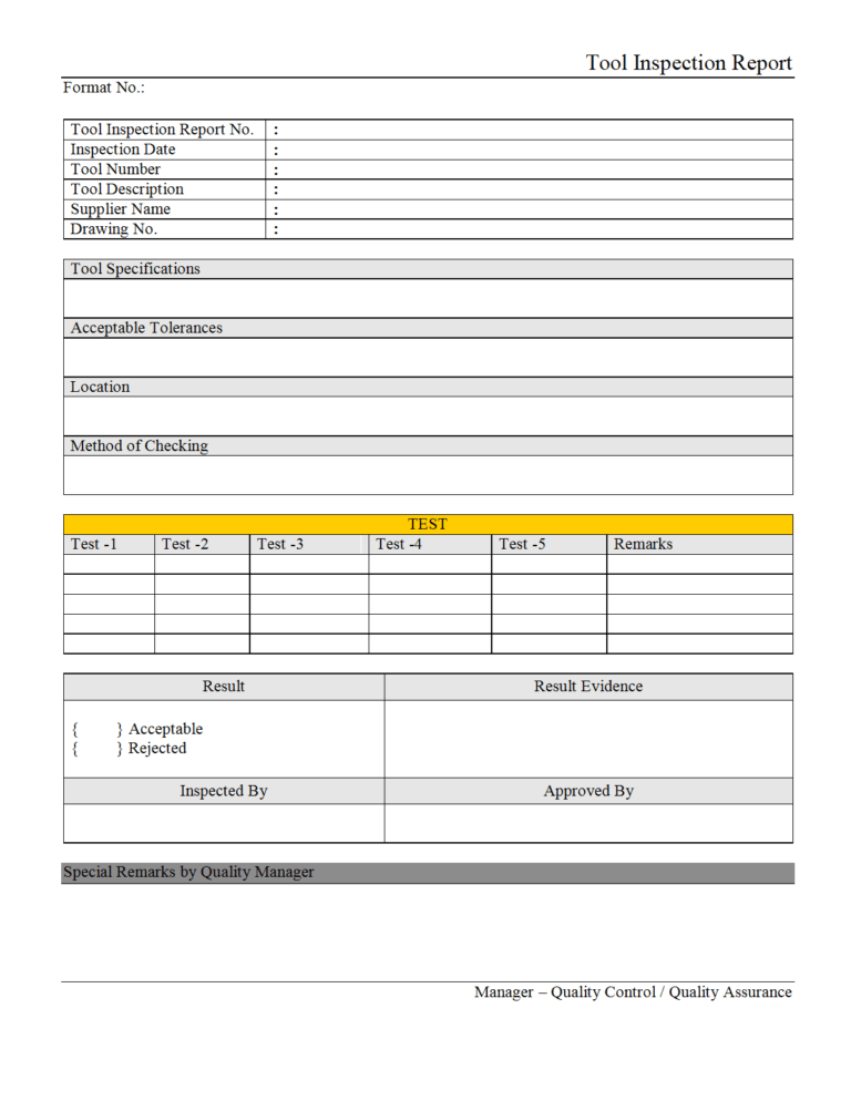 Tool Inspection Report – with Part Inspection Report Template ...