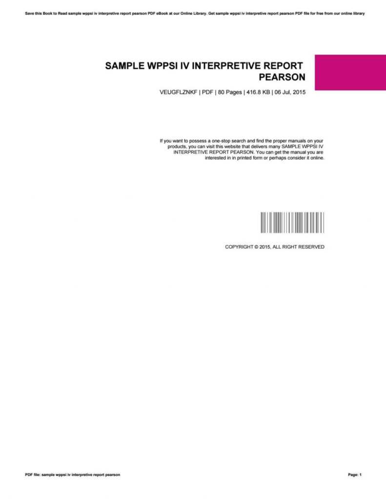 Wppsi Iv Sample Report Template Wechsler Preschool Primary with regard ...